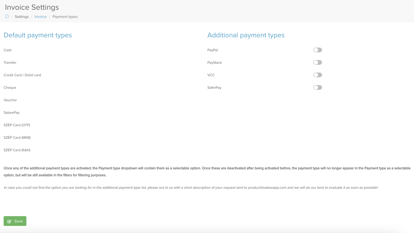 Invoice - Payment types